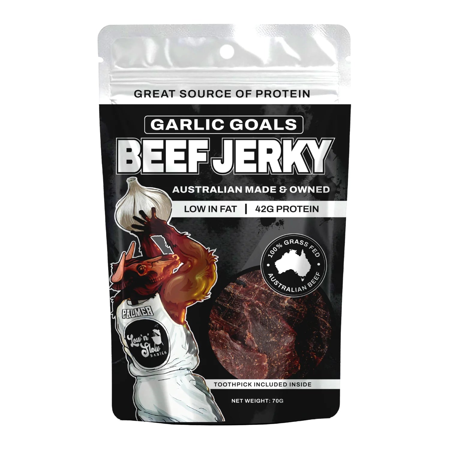 Low and Slow Basics Jerky 'Garlic Goals' 70g – Smoked Bbq Co